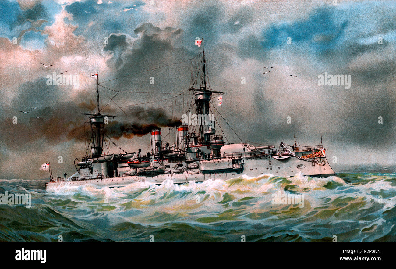 Lithograph of the German battleship SMS Brandenburg, circa 1902 Stock ...