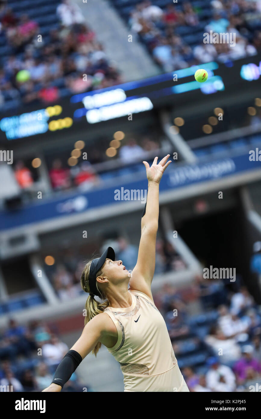 New York, USA. 30th Aug, 2017. Maria Sharapova of Russia serves during the second round match of ...