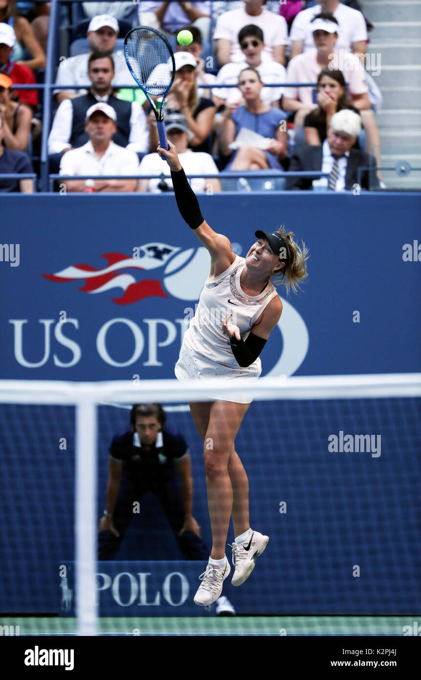 New York, USA. 30th Aug, 2017. Maria Sharapova of Russia serves during the second round match of ...