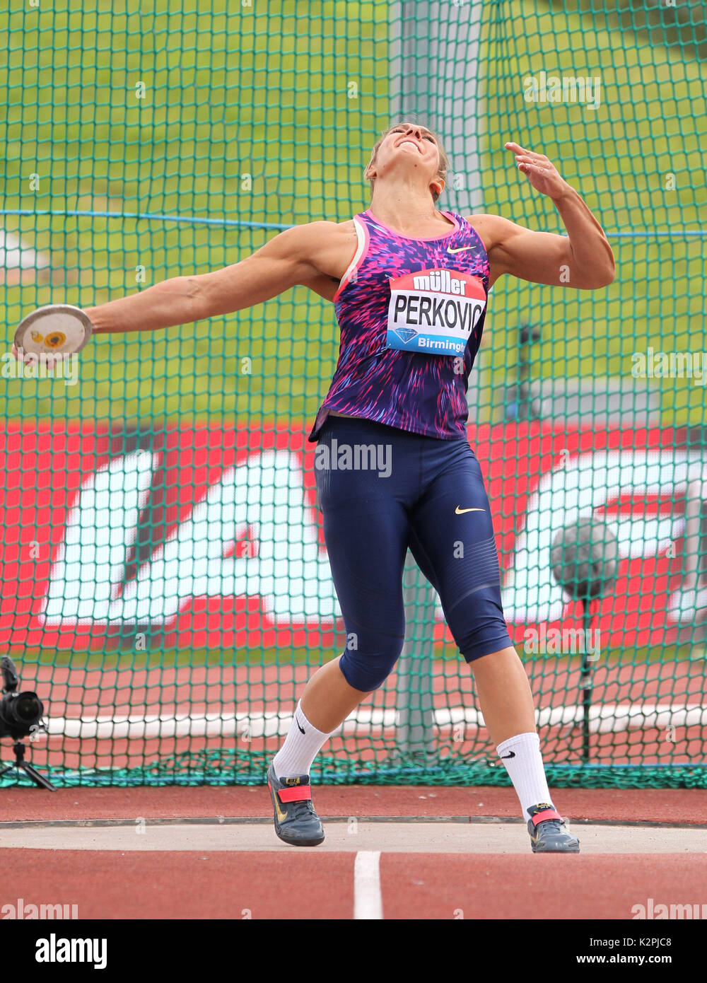 Sandra Perkovic (CRO) wins the women's discus with a throw of 221-6 (67 ...