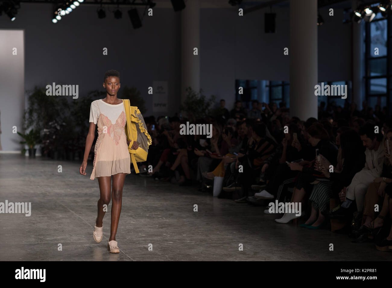 Sao Paulo, Sao Paulo, Brazil. 31st Aug, 2017. Model presents creation ...