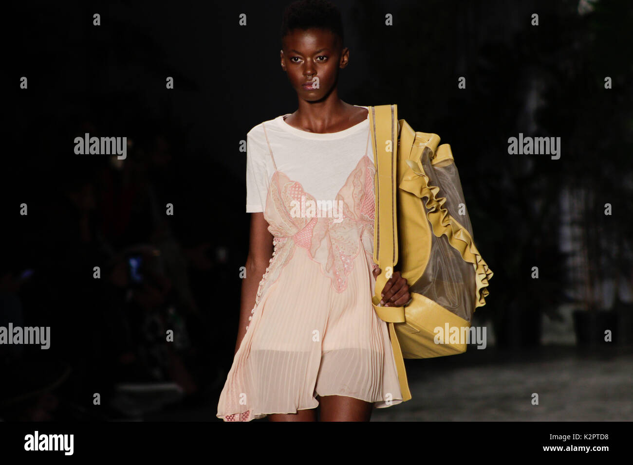 Sao Paulo, Brazil. 31st August, 2017. A model walks runway Helo Rocha ...