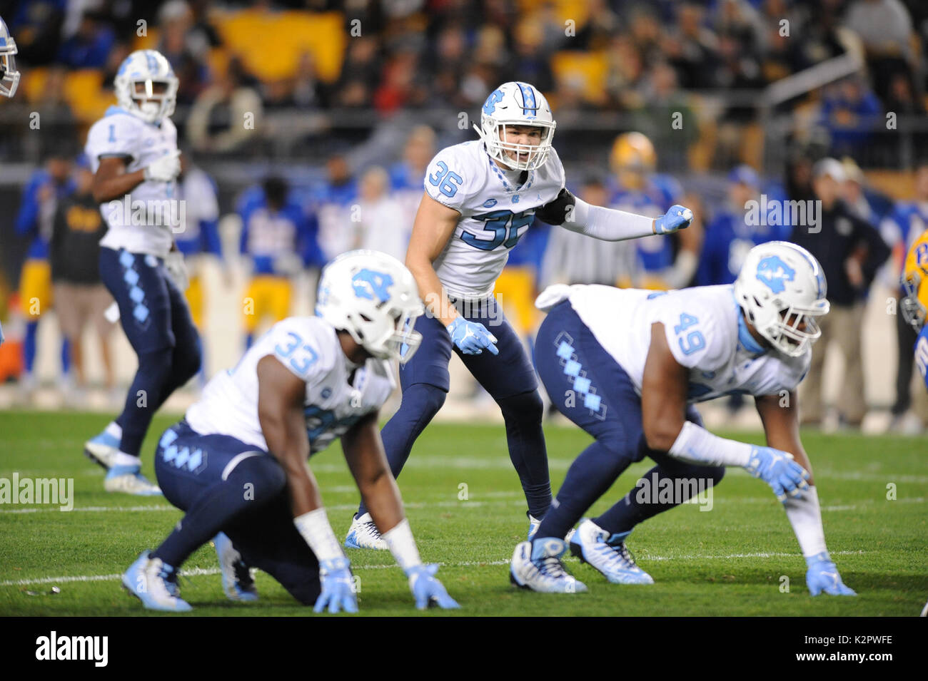 Pittsburgh, PA, USA. 9th Nov, 2017. UNC Cole Holcomb #36 during the ...