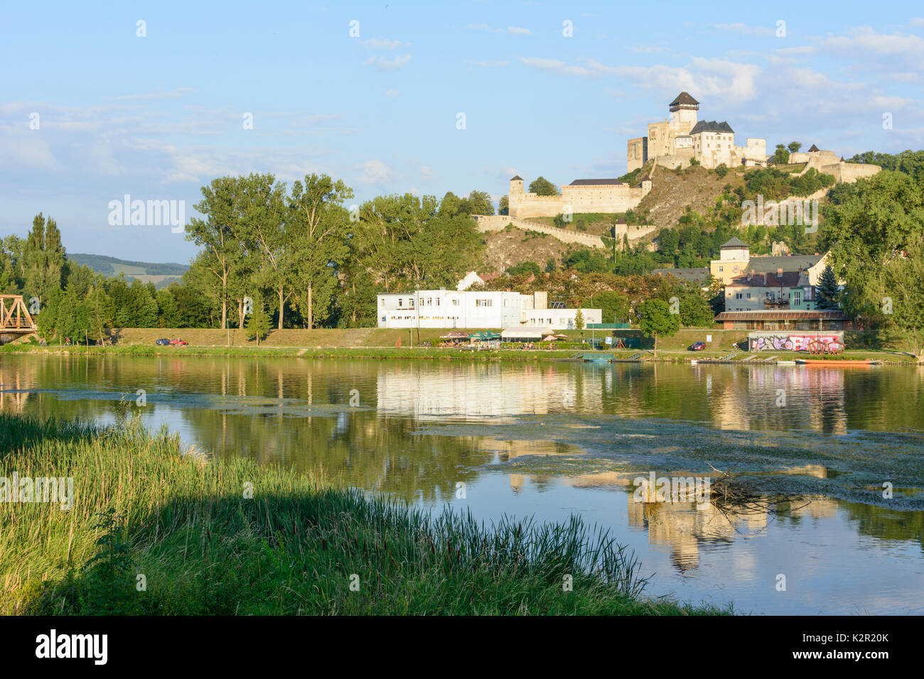 river Vah (Waag), castle, Trencín (Trentschin), Slovakia Stock Photo ...