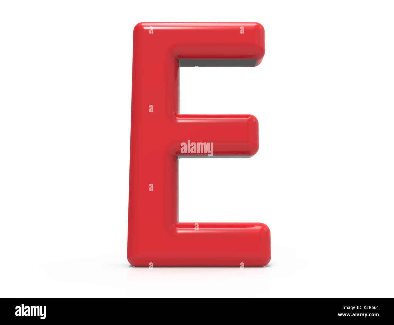red letter E, 3D rendering plastic texture symbol isolated on white ...