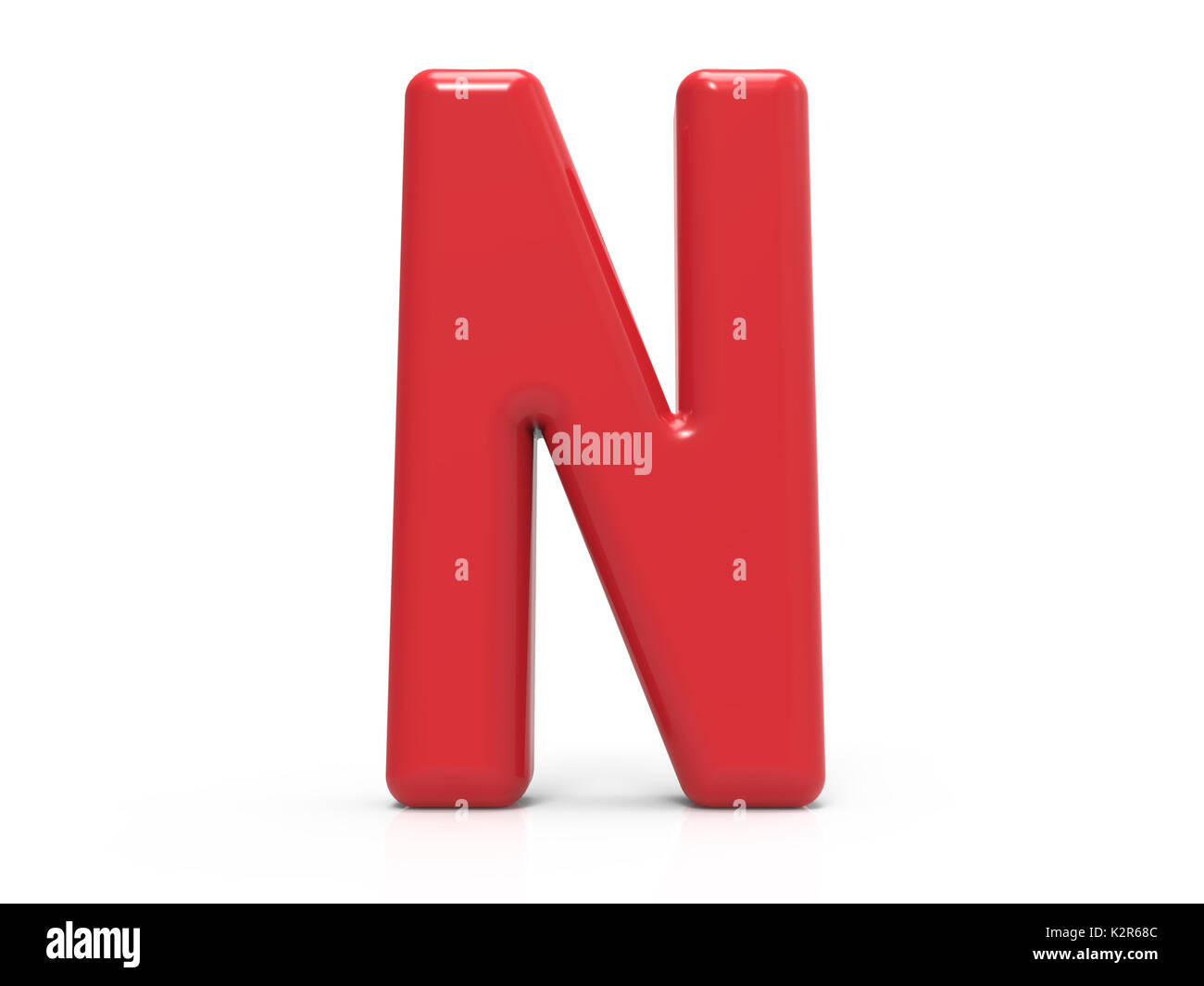 red letter N, 3D rendering plastic texture symbol isolated on white ...