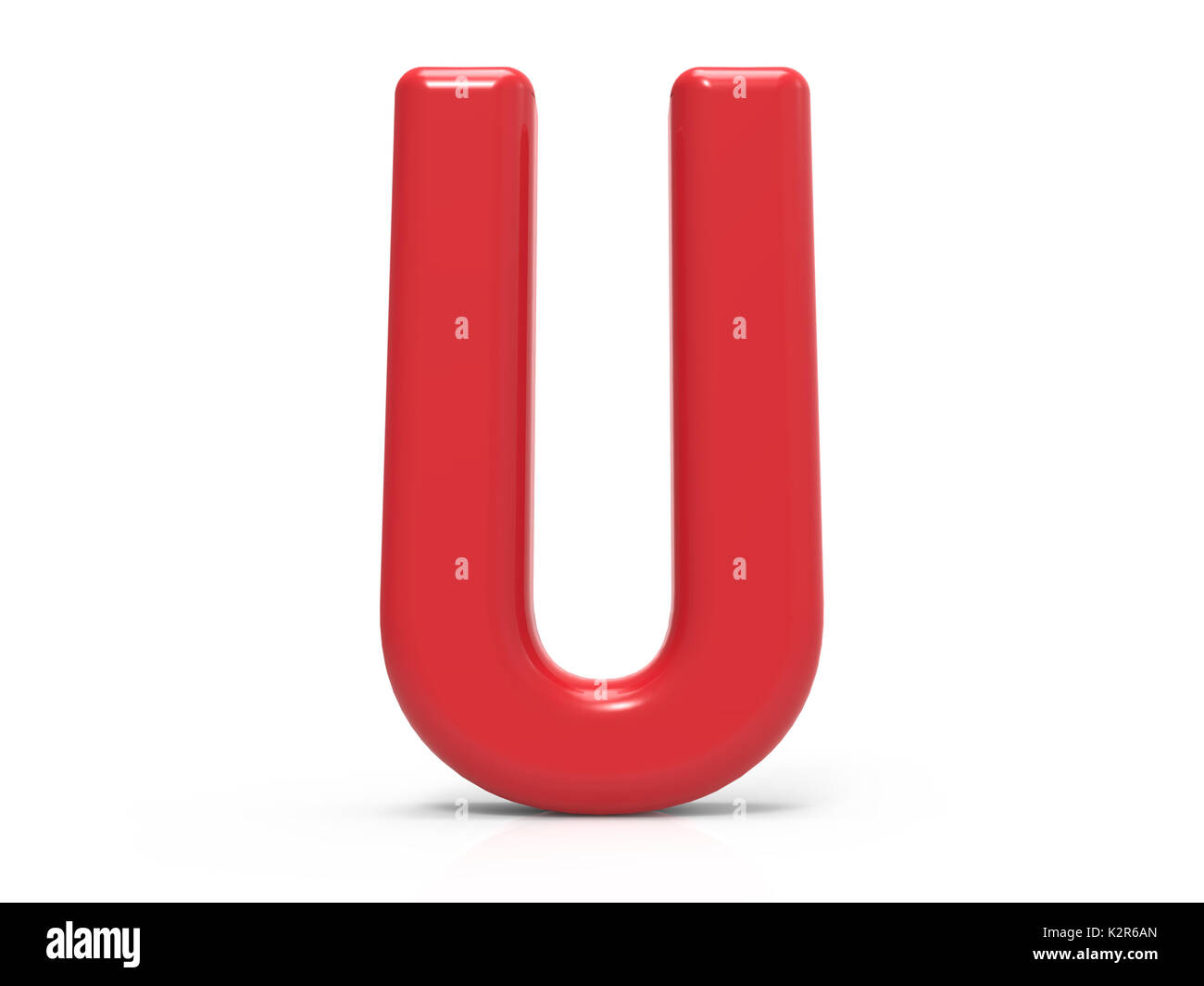 red letter U, 3D rendering plastic texture symbol isolated on white ...
