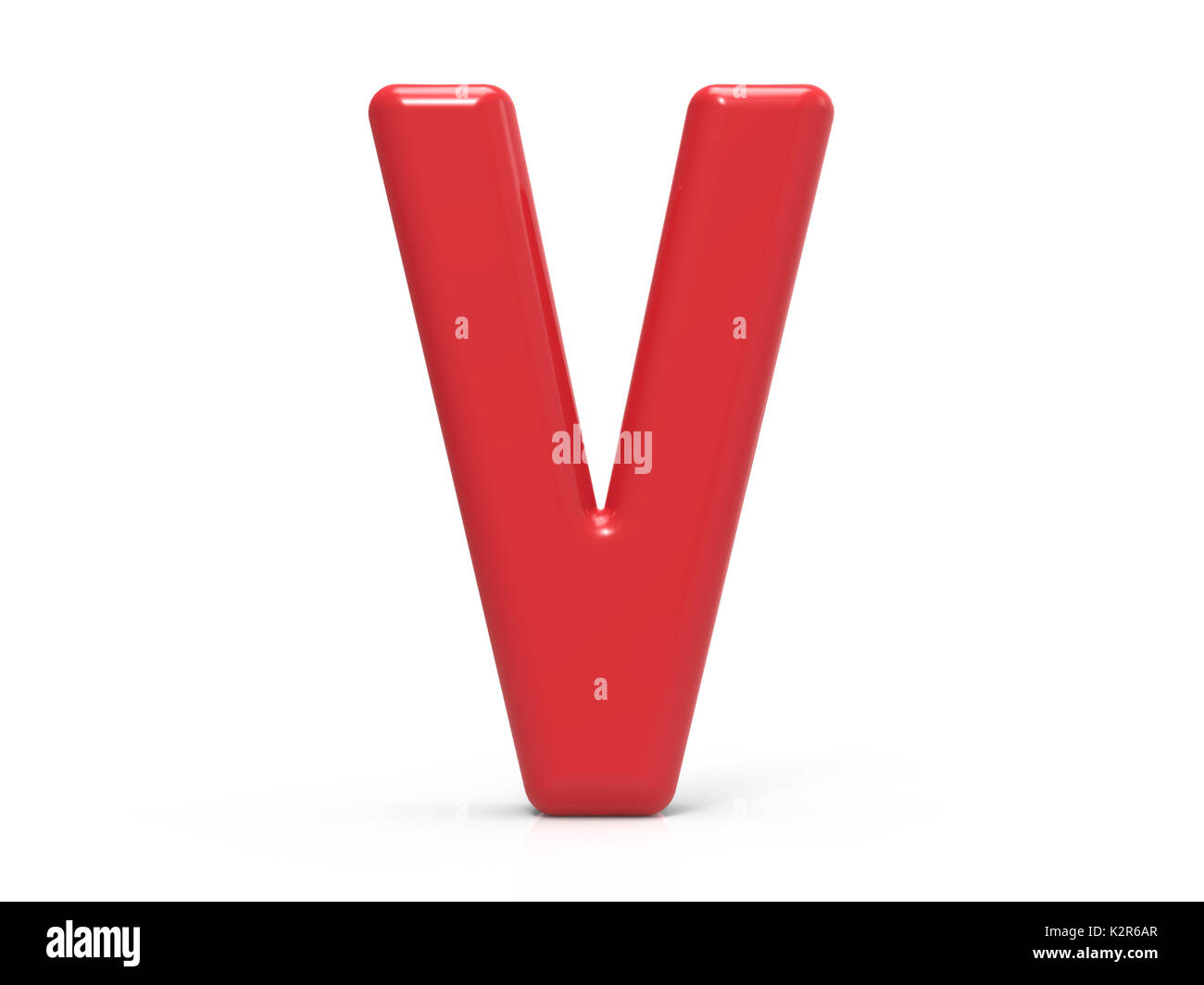 red letter V, 3D rendering plastic texture symbol isolated on white ...