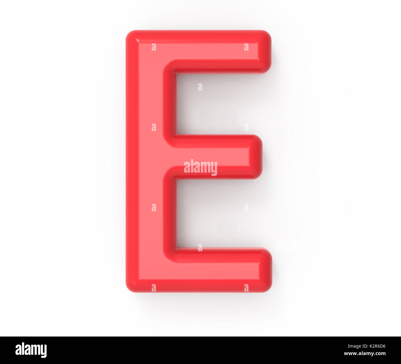 red letter E, 3D rendering red plastic texture alphabet with frame isolated on white background ...