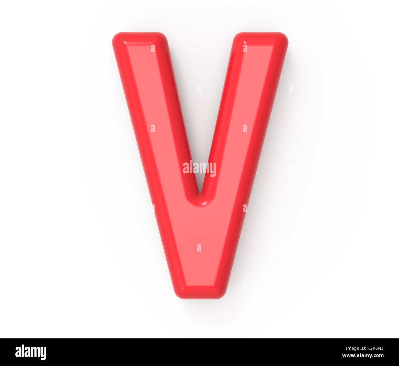 red letter V, 3D rendering red plastic texture alphabet with frame ...
