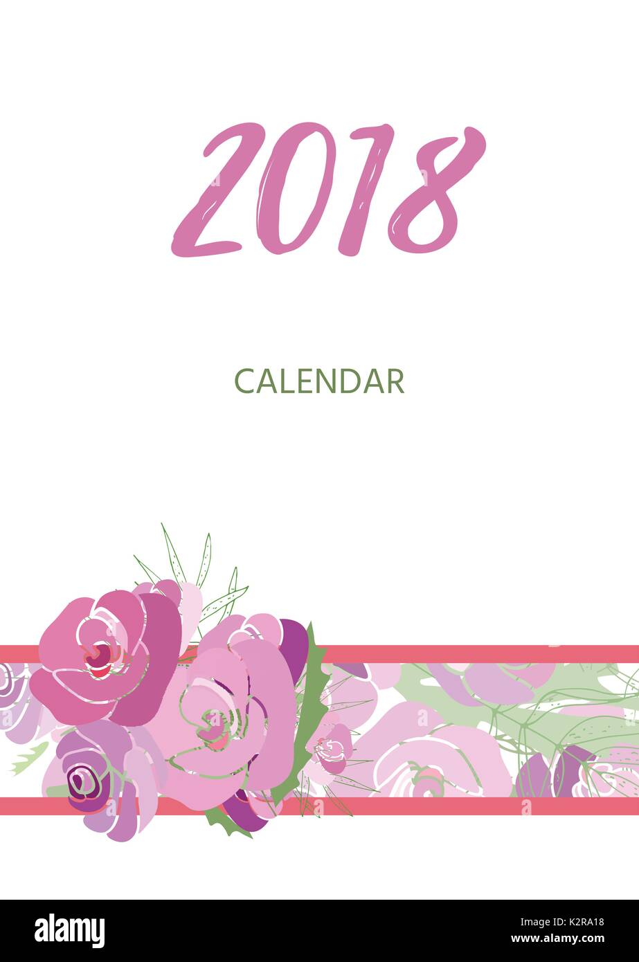 Vintage floral calendar 2018 with bouquet of flowers. Vector ...