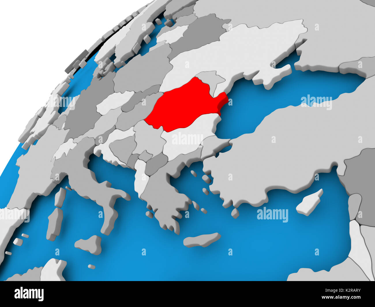 Romania on simple political globe with visible country borders. 3D ...