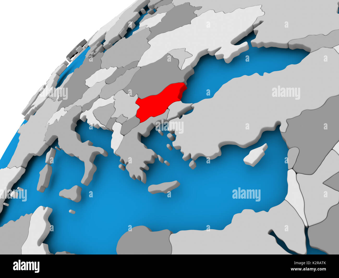 Bulgaria on simple political globe with visible country borders. 3D ...