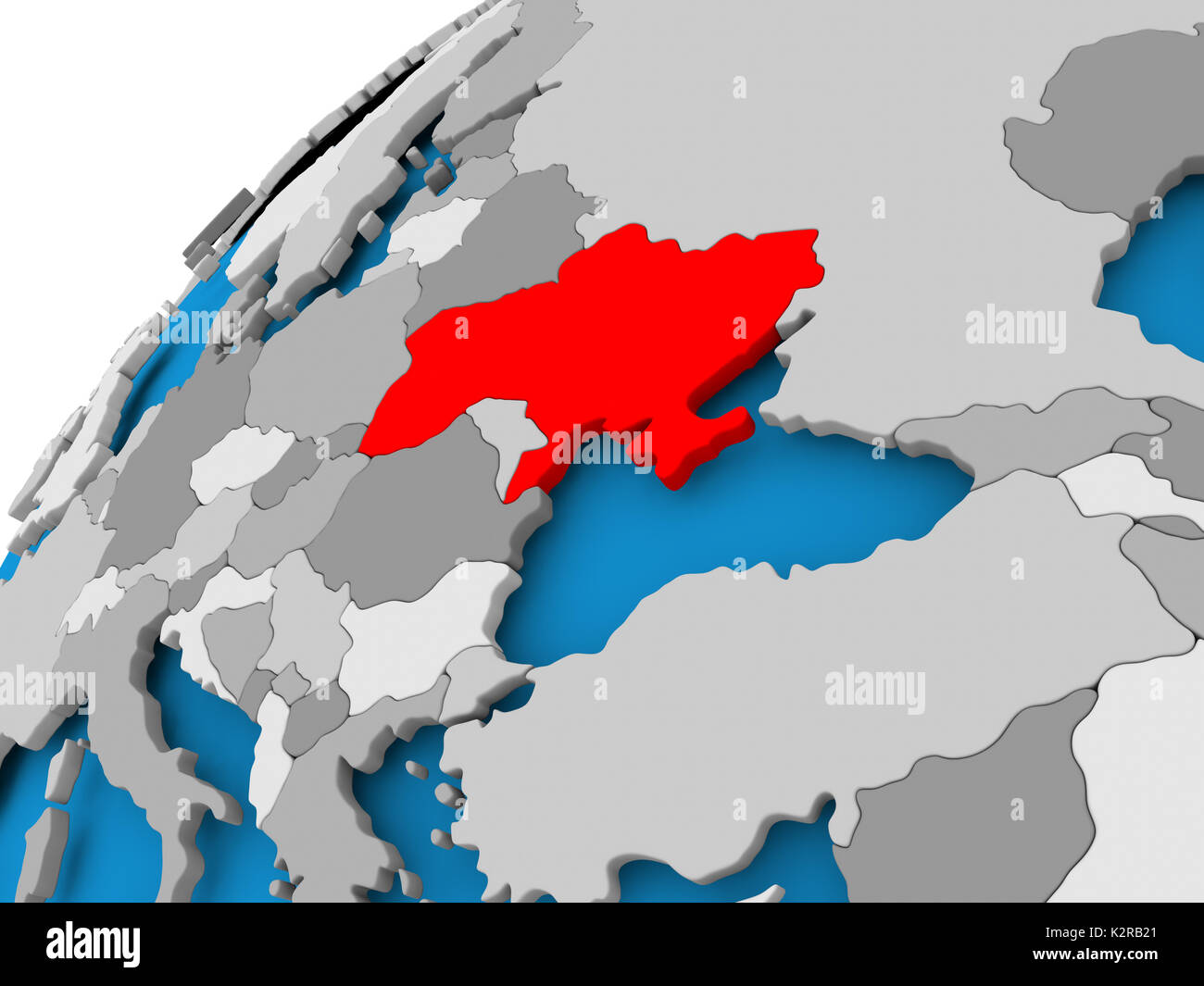 Ukraine on simple political globe with visible country borders. 3D ...
