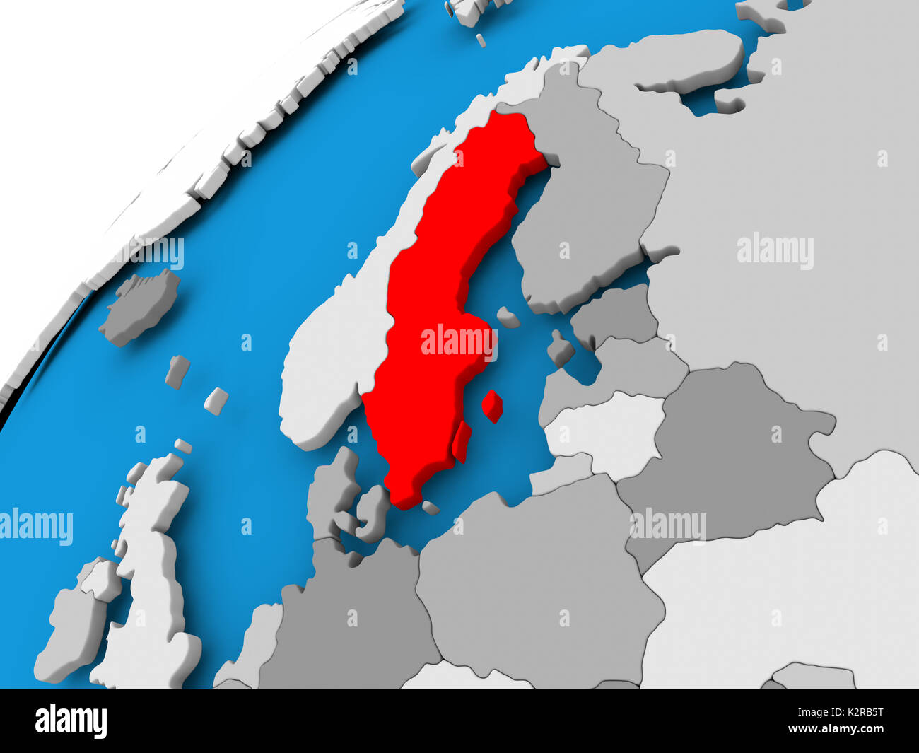Sweden on simple political globe with visible country borders. 3D ...