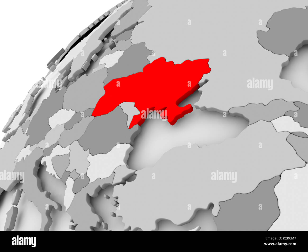 Map of Ukraine in red on grey political globe. 3D illustration Stock ...