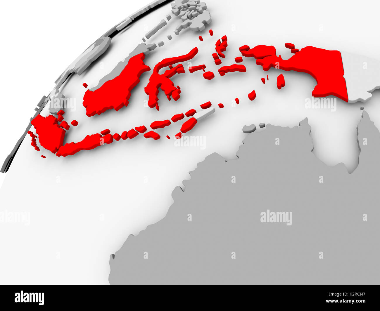 Map of Indonesia in red on grey political globe. 3D illustration Stock ...