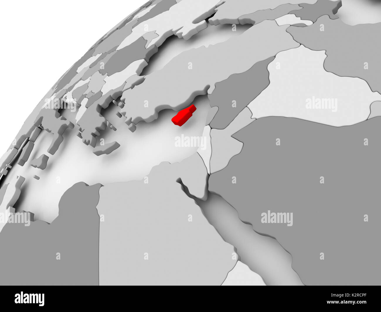 Map of Cyprus in red on grey political globe. 3D illustration Stock ...