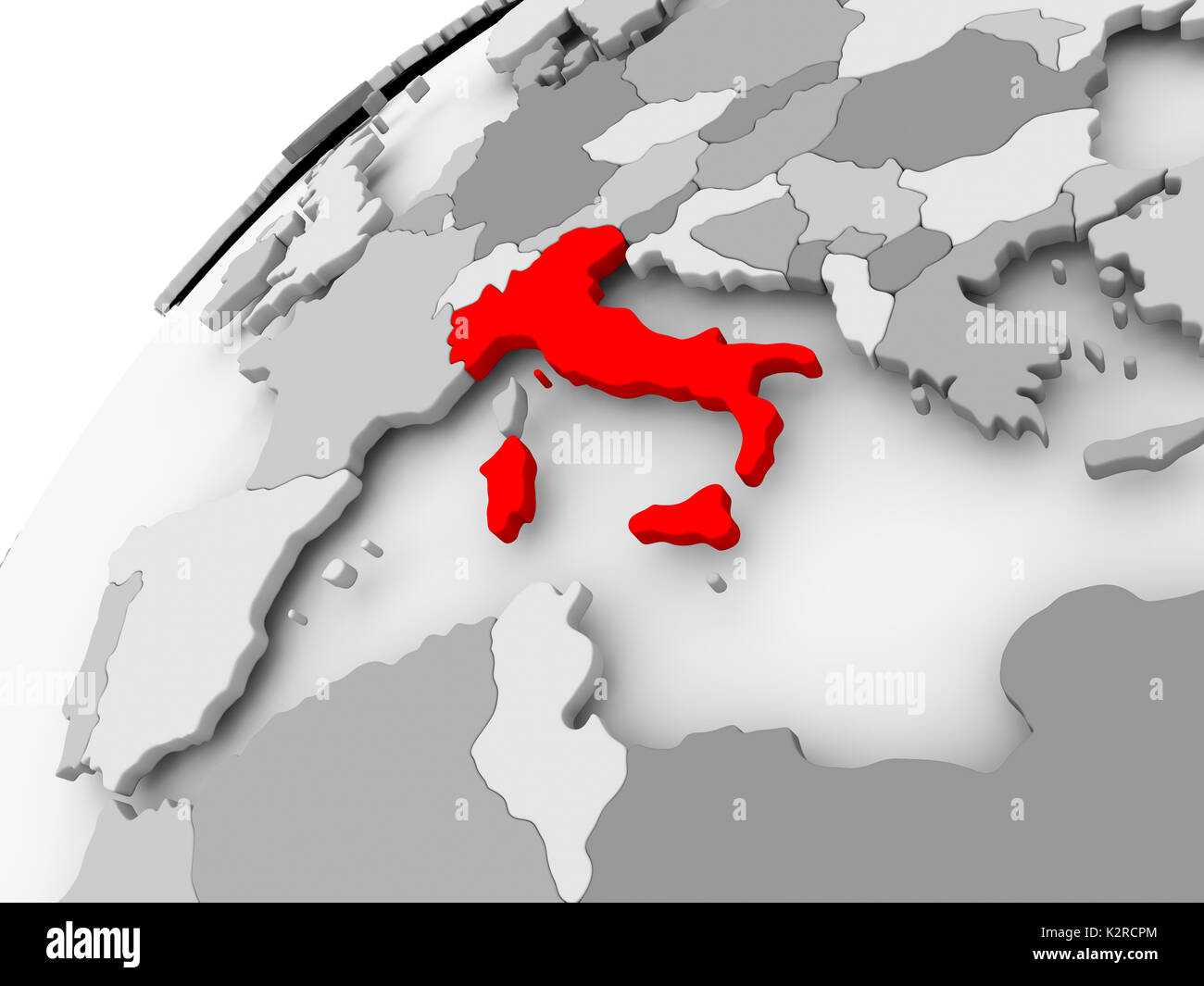 Map of Italy in red on grey political globe. 3D illustration Stock ...