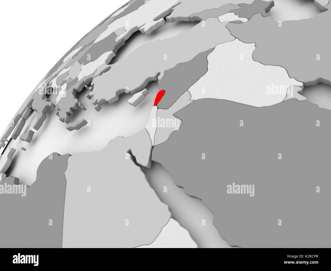 Map of Lebanon in red on grey political globe. 3D illustration Stock ...