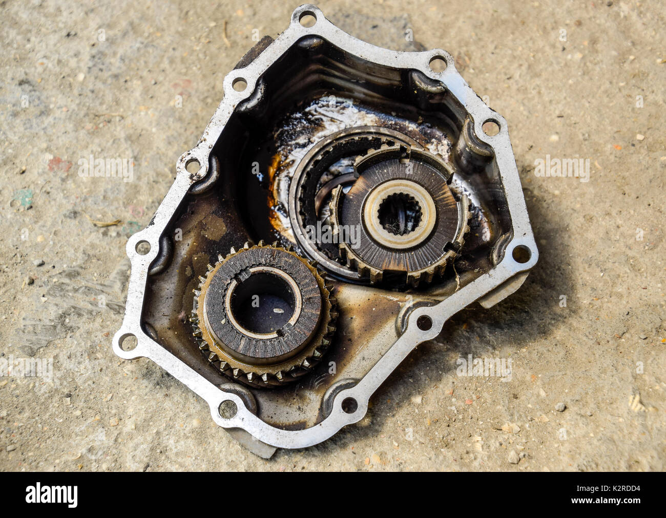 Gear with bearings and gearbox housing. Dismantled box car ...