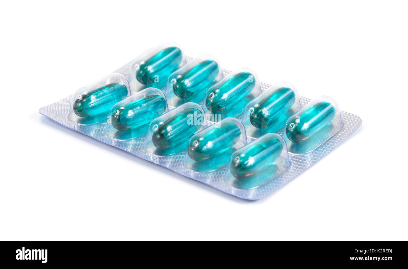 medical capsule pills , Capsules packed in blisters, isolated on white ...
