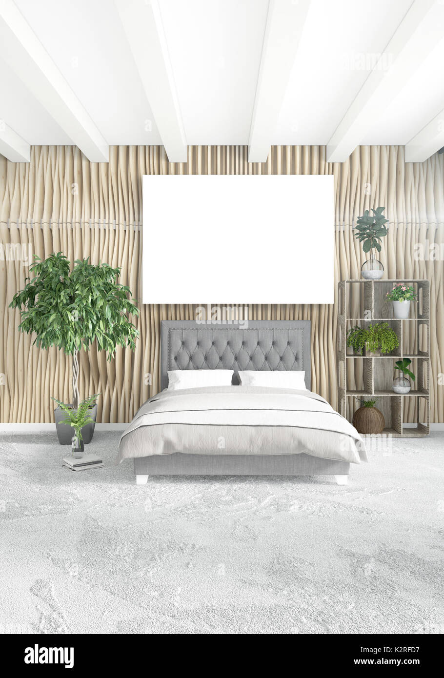 Vertical modern interior bedroom or living room with eclectic wall and ...