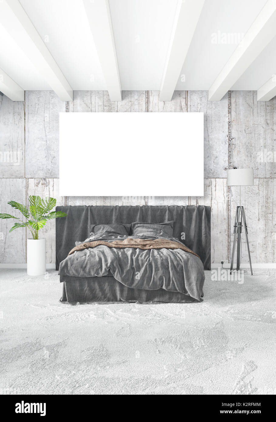 Vertical modern interior bedroom or living room with eclectic wall and ...