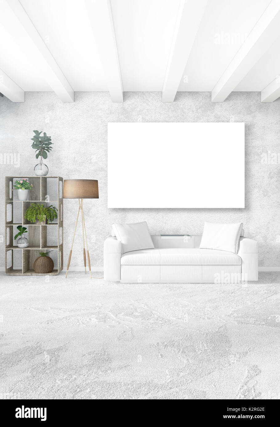 Vertical modern interior bedroom or living room with eclectic wall and ...