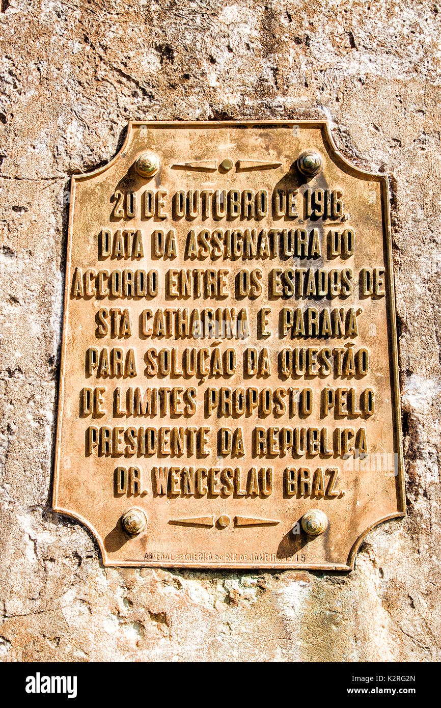 Commemorative plaque on the Triple Frontier Mark indicating the triple ...