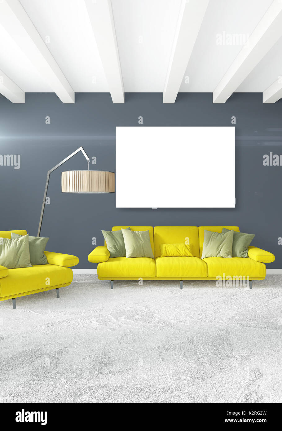 Vertical modern interior bedroom or living room with eclectic wall and ...