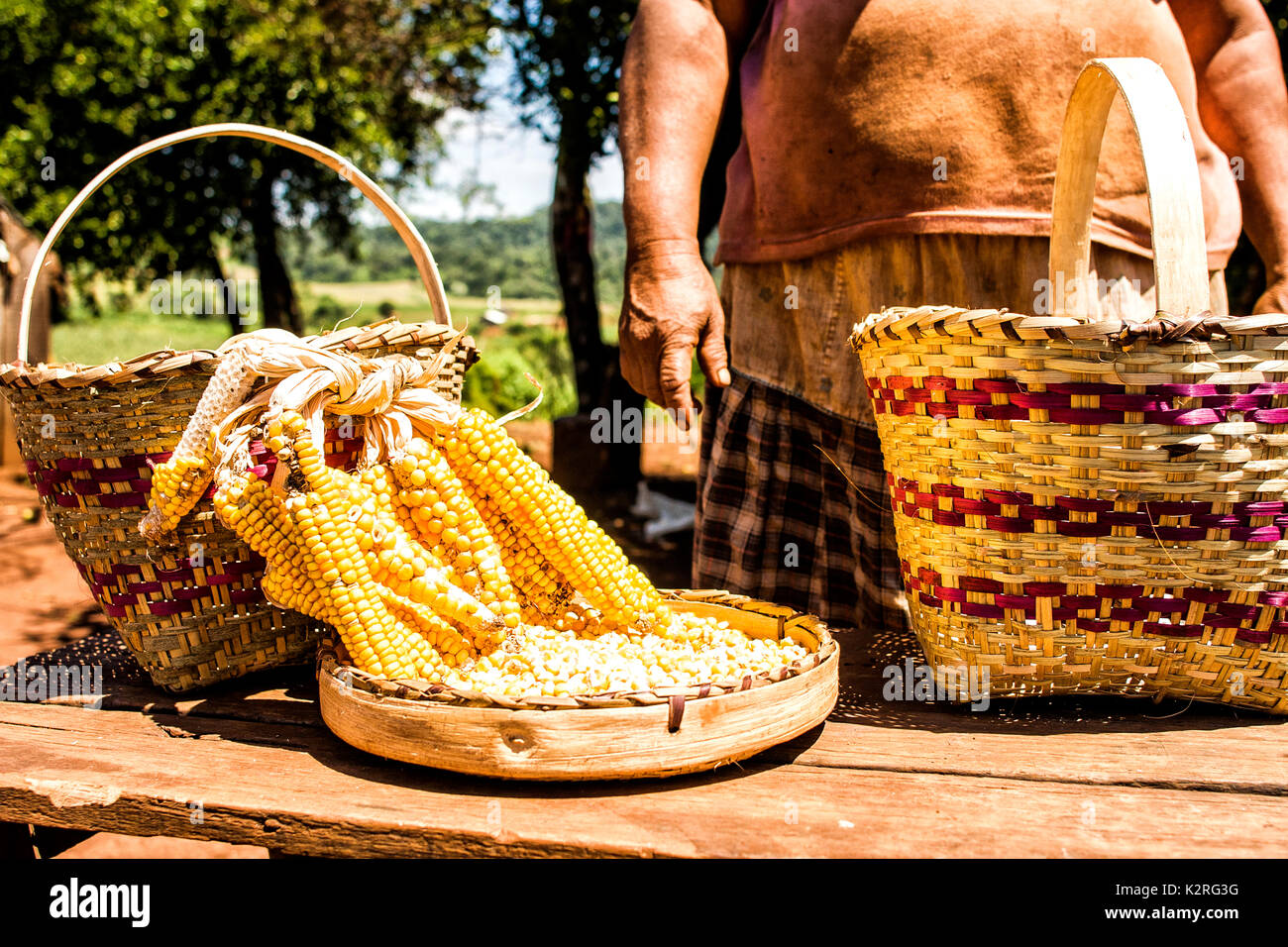 Member of Guarani ethnic group in Xapeco Indian Reserve and some ...
