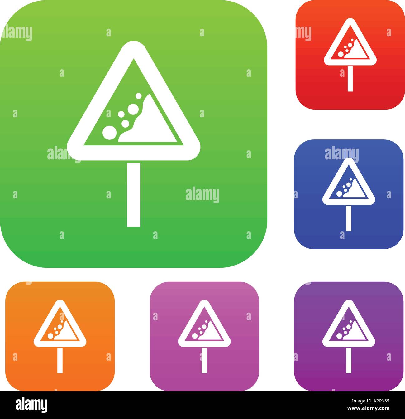 Falling rocks warning traffic sign set collection Stock Vector Image ...