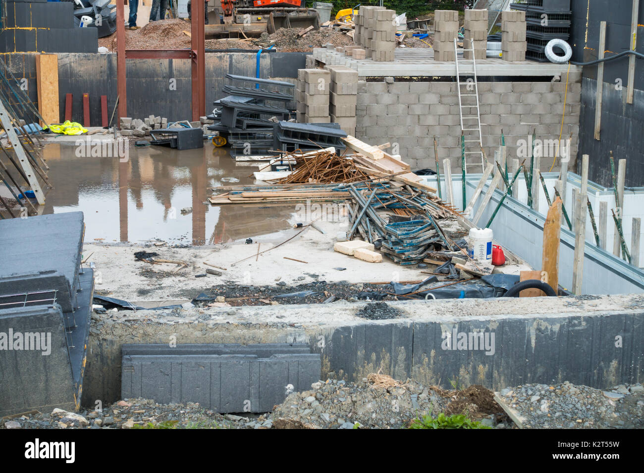 The building of a new residential house where the foundation is laid ...