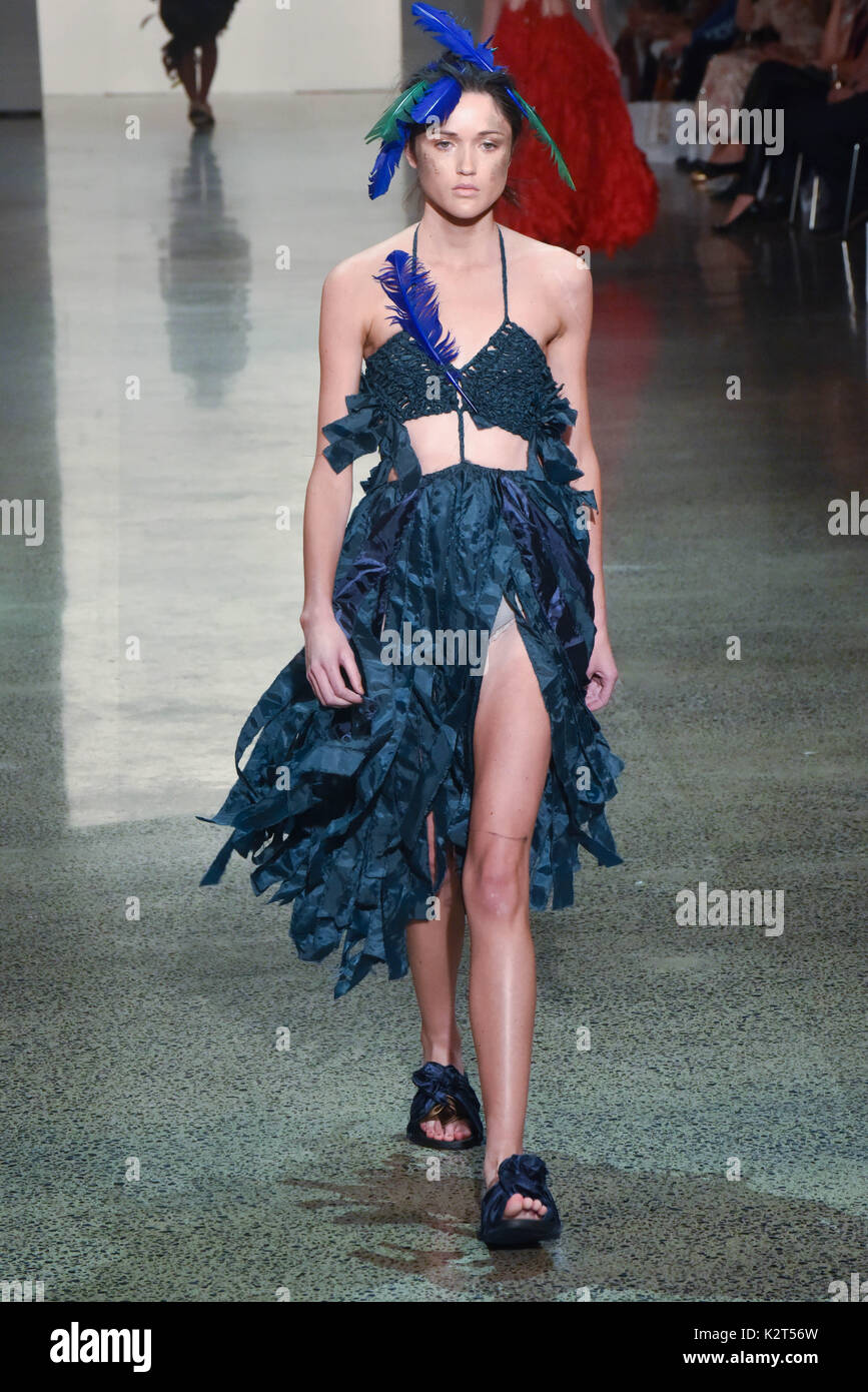 Auckland, New Zealand. 31st Aug, 2017. A model wears collection ...