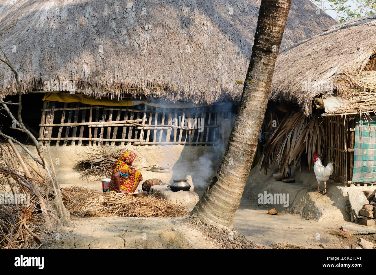 Traditional houses of clay on area Sundarbans National Park in the ...