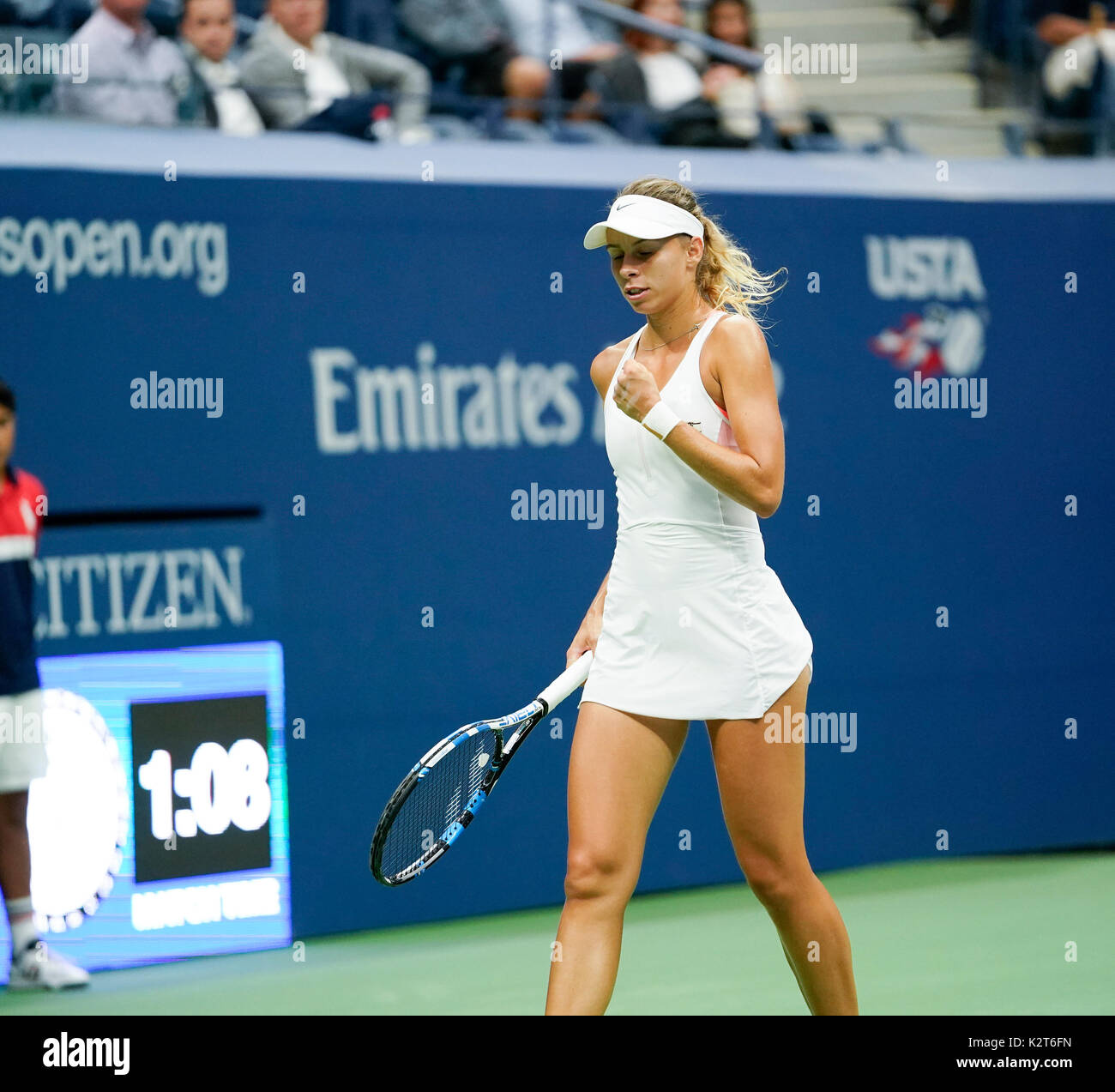 New York, United States. 29th Aug, 2017. Magda Linette of Poland reacts ...