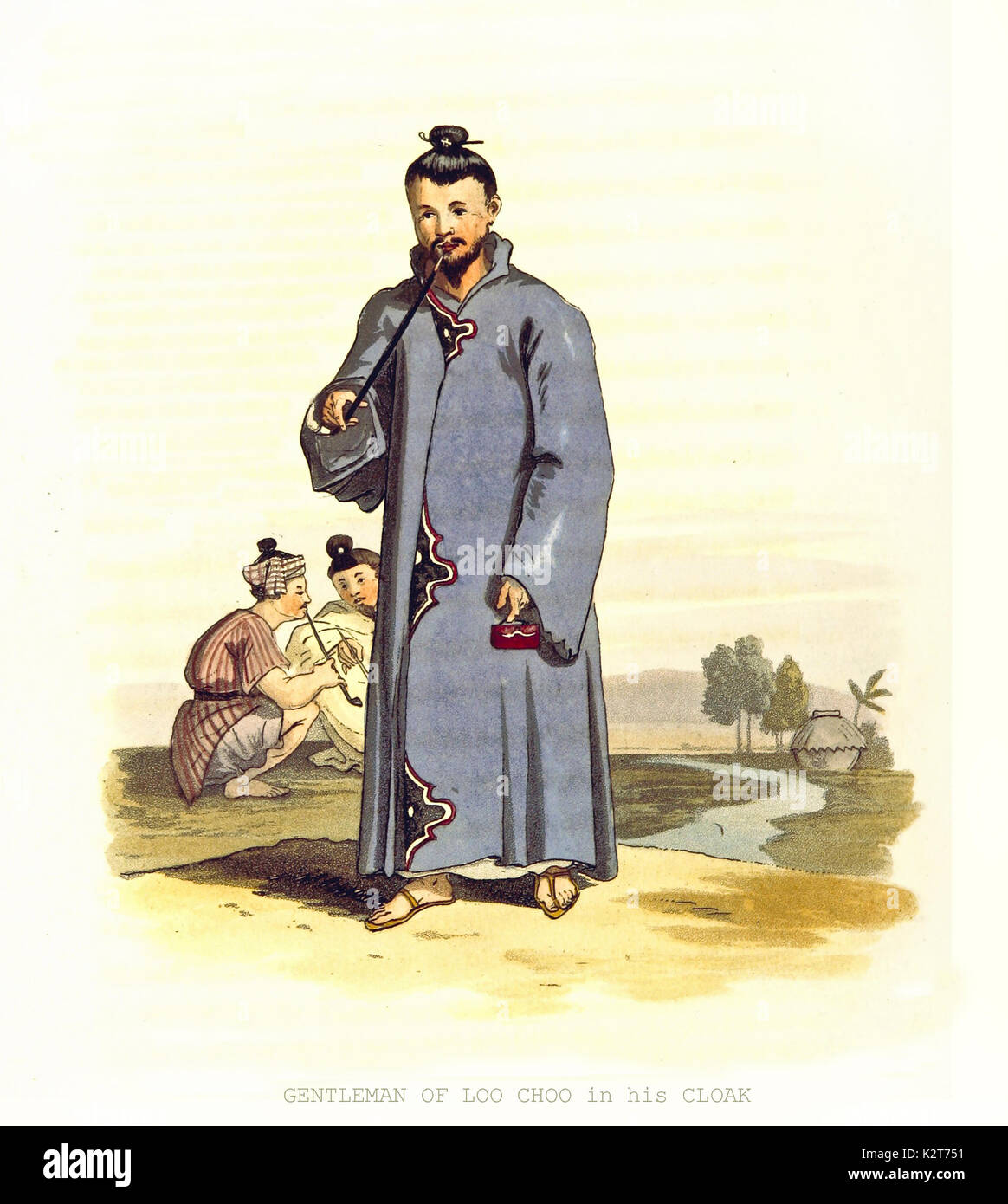 Old illustration of Gentleman of Loo Choo in his cloak (Ryukyu Islands ...