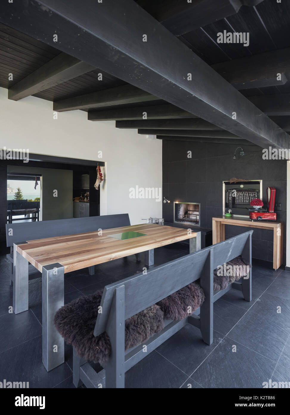 Veranda with table in exterior Stock Photo - Alamy