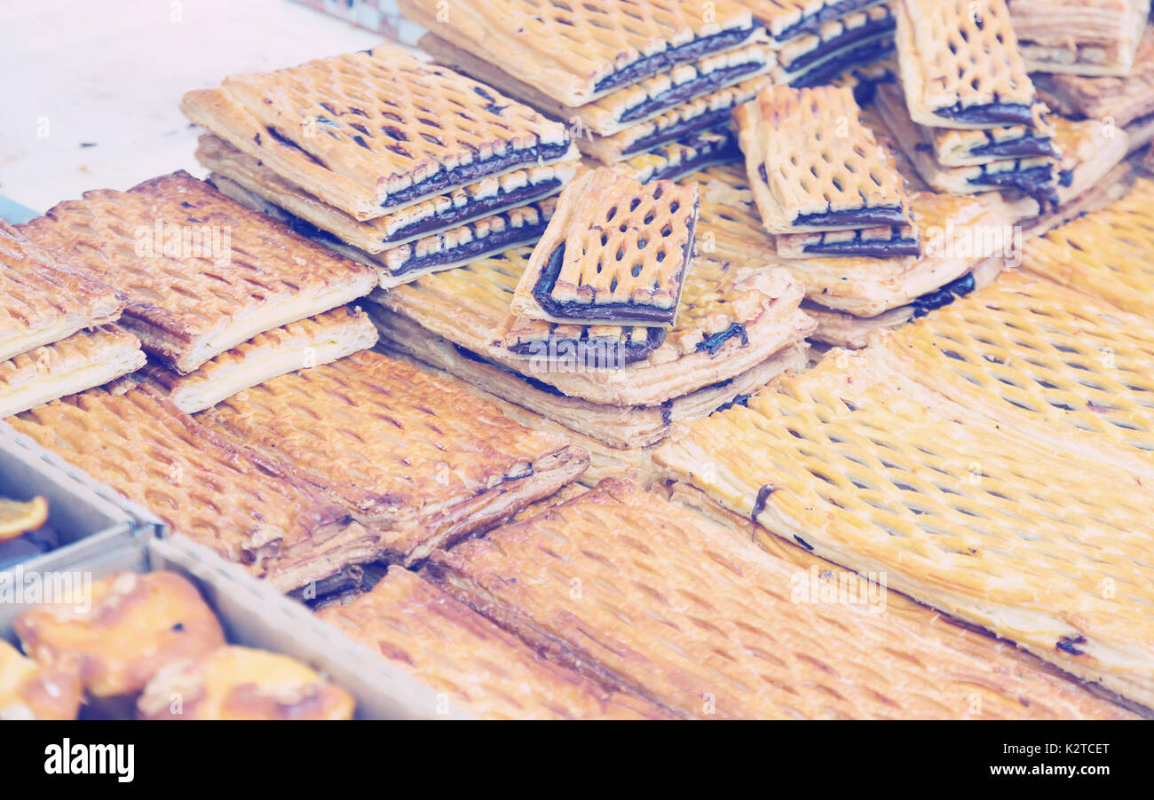Market counter with coca - is pastry typically made and consumed in ...