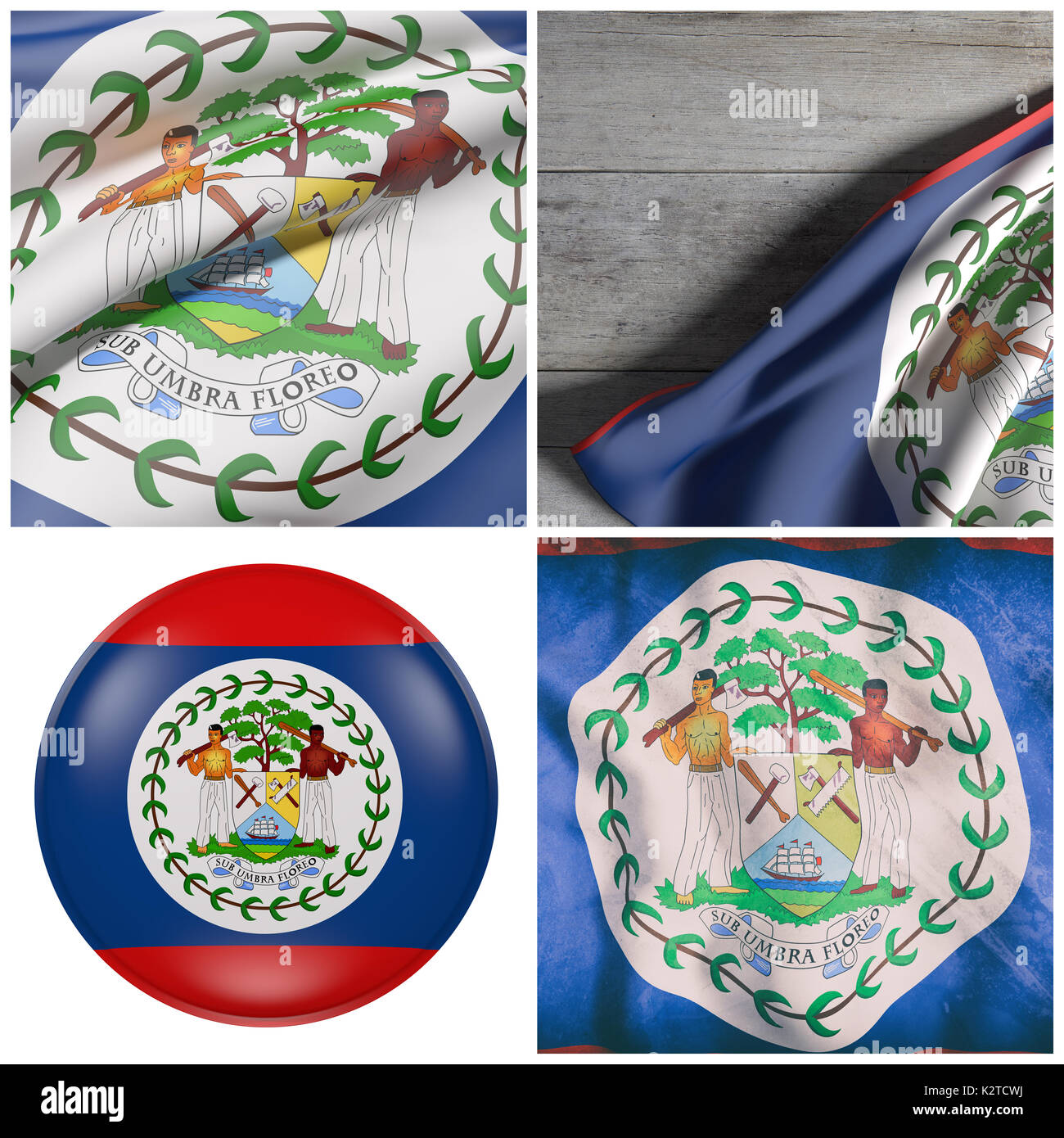 Composition of four 3d rendering Belize flags Stock Photo - Alamy
