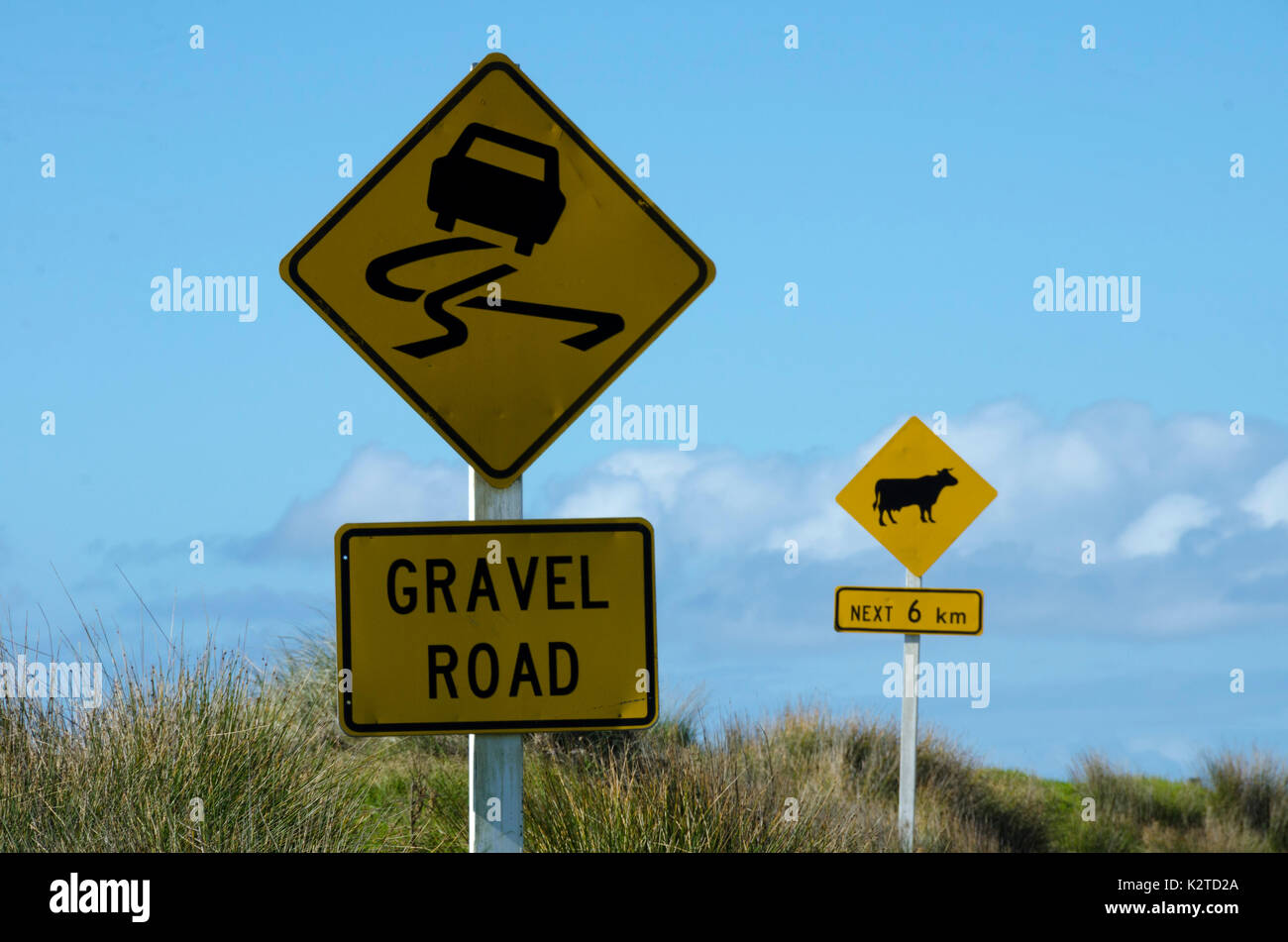 Road signs, East Cape Road, North Island, New Zealand Stock Photo - Alamy