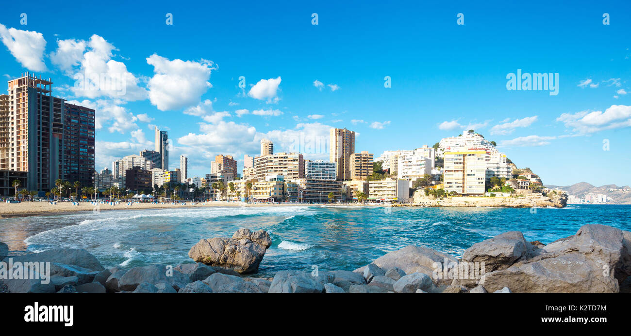 sunny panoramic view on Benidorm city with seafront and modern ...