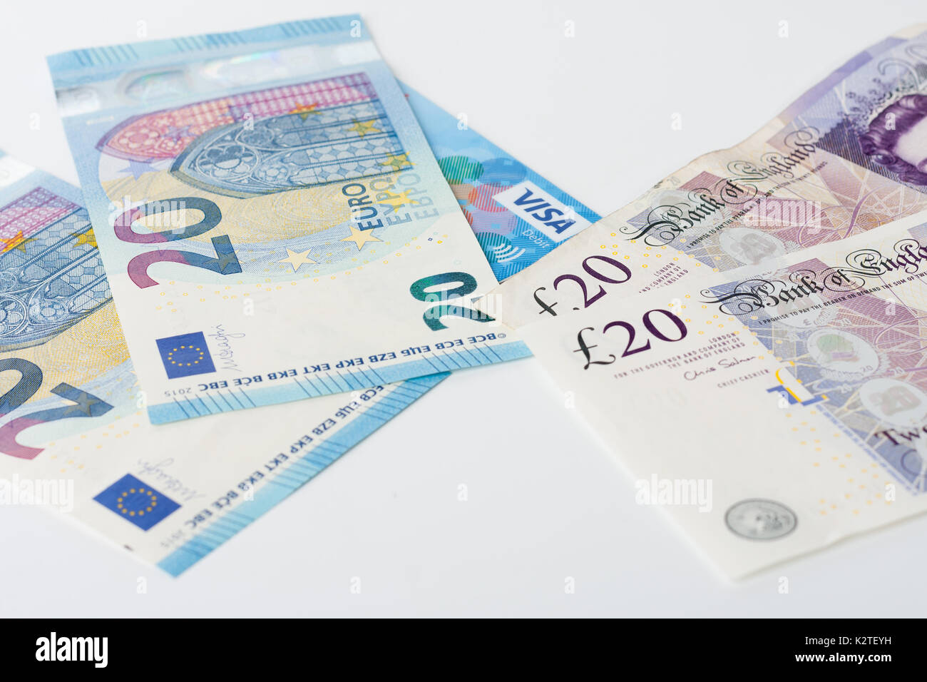 Visa card, british pounds and euro on white background Stock Photo - Alamy