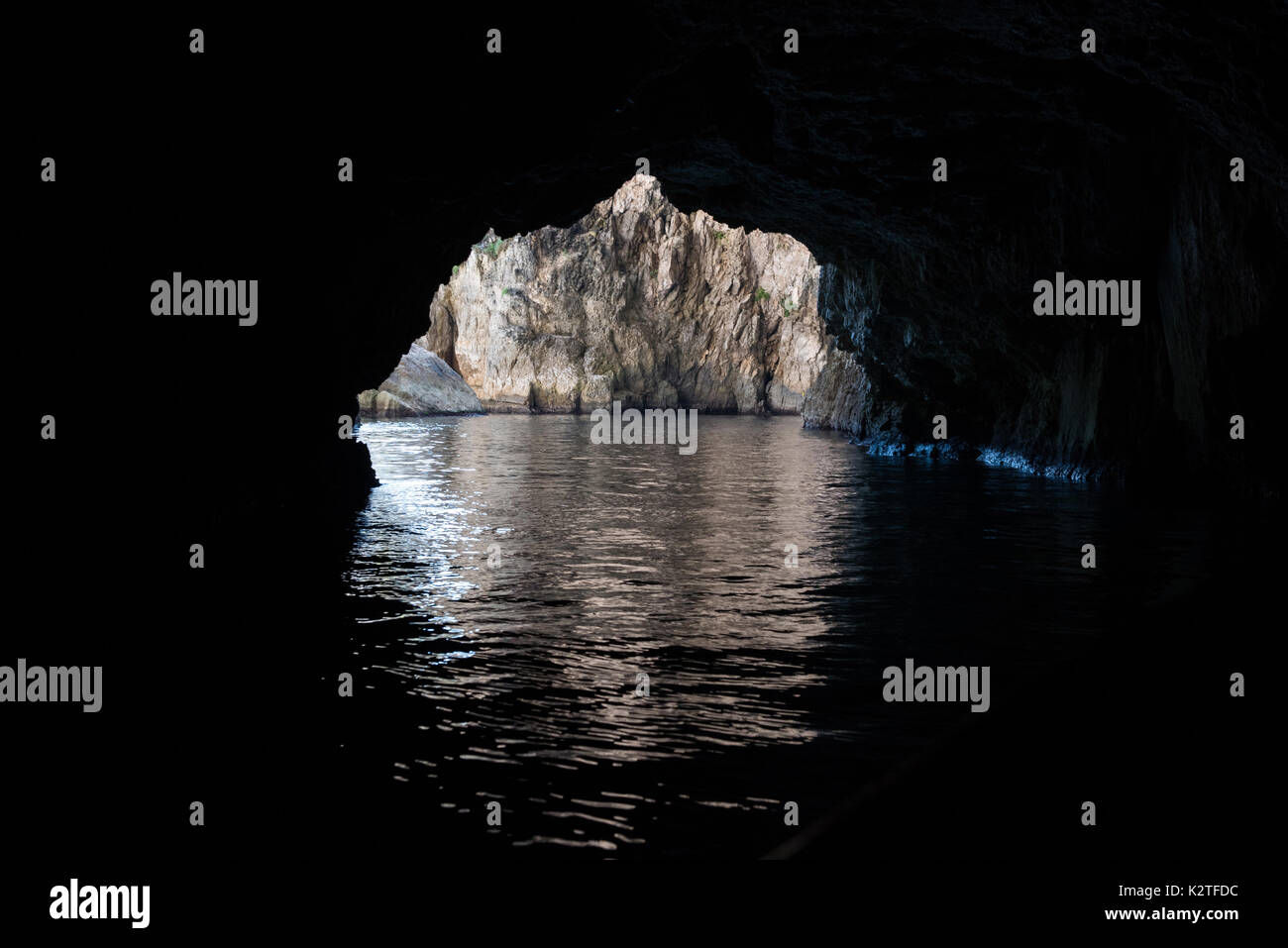 View from inside the Blue Grotto sea cave in Malta Stock Photo - Alamy