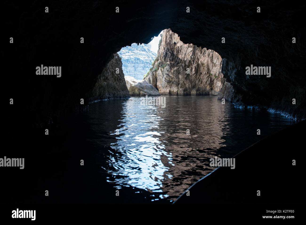View from inside the Blue Grotto sea cave in Malta Stock Photo - Alamy
