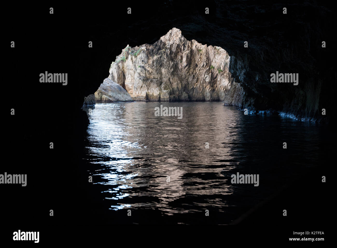 View from inside the Blue Grotto sea cave in Malta Stock Photo - Alamy