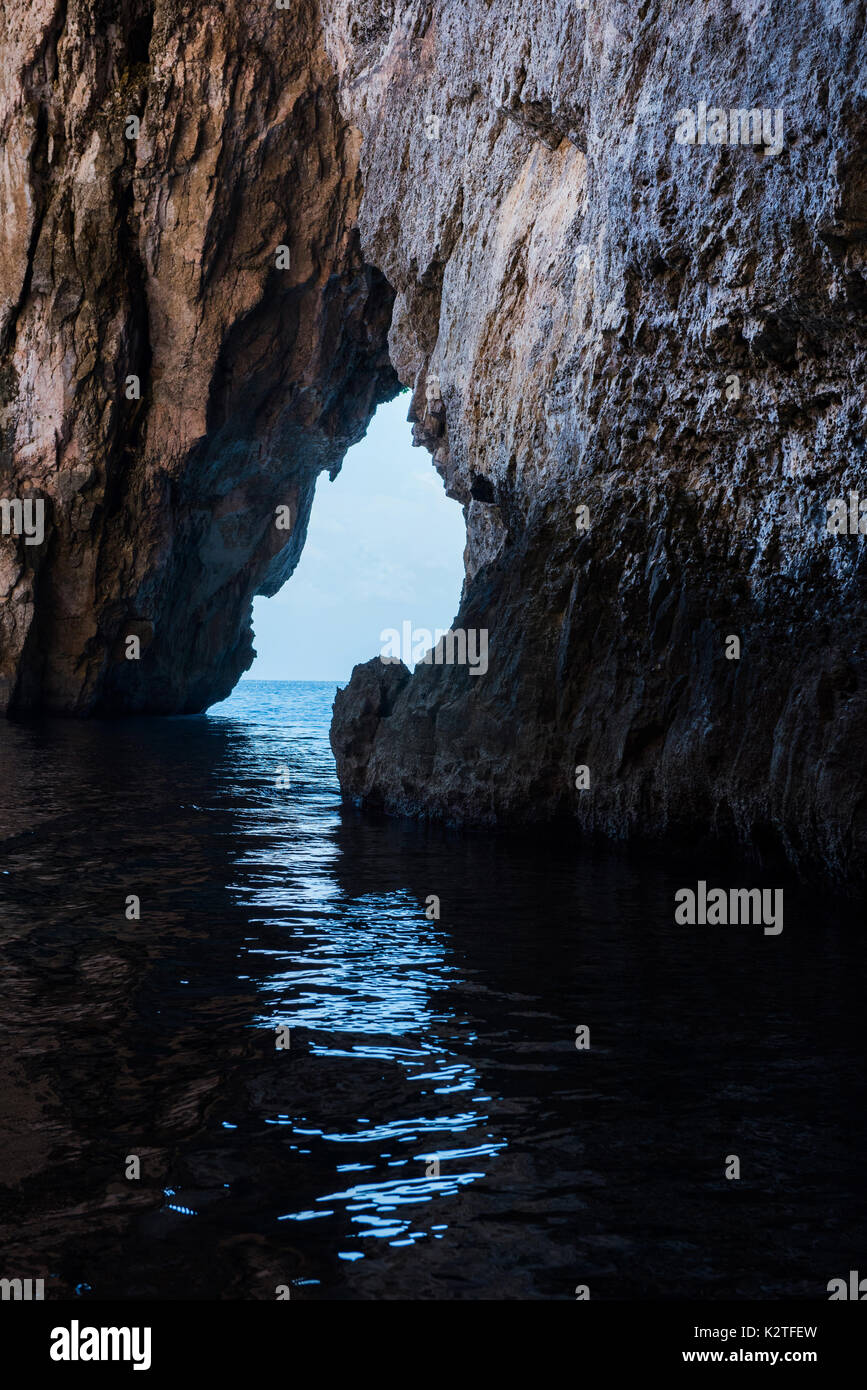 View from inside the Blue Grotto sea cave in Malta Stock Photo - Alamy