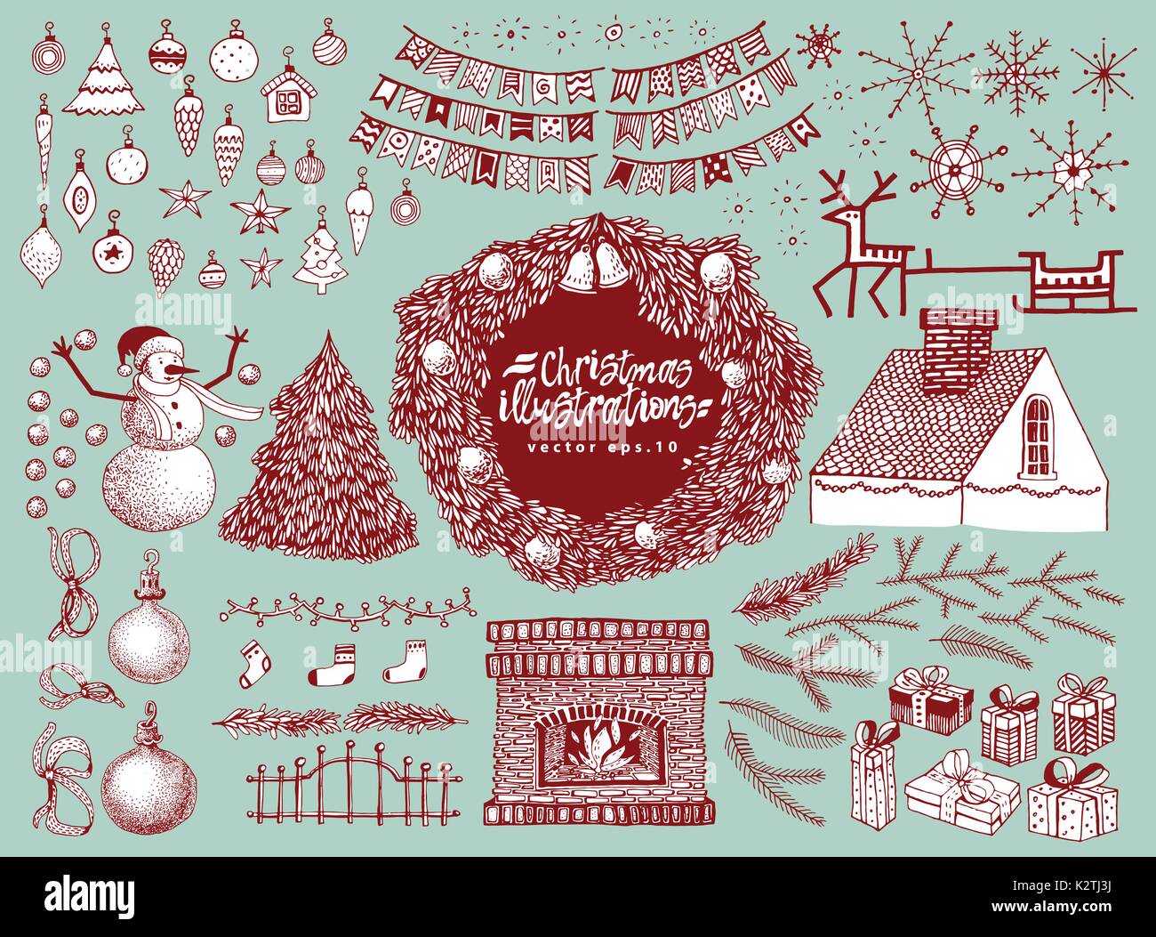 Christmas vector illustration set in sketch style. Hand drawn ...