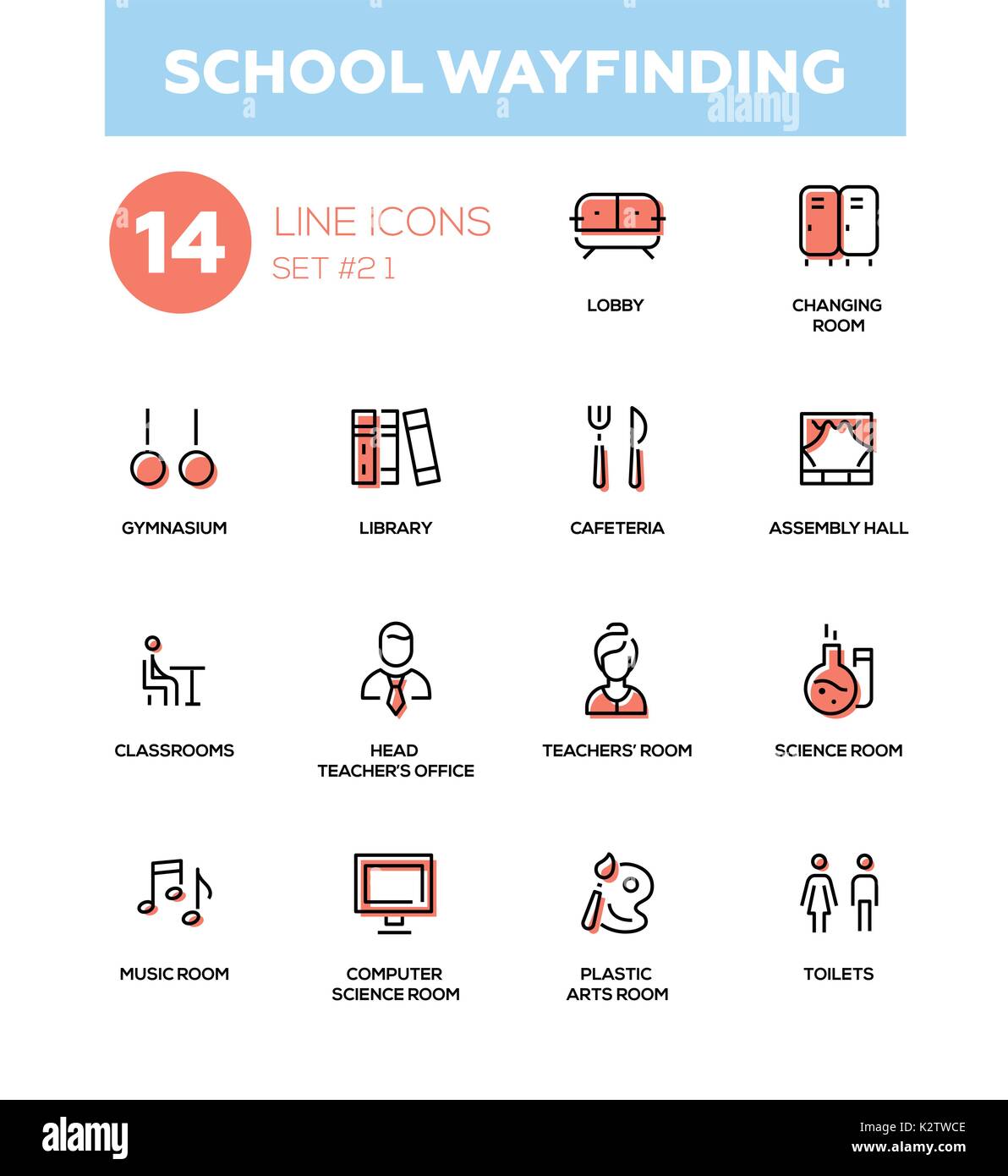School wayfinding - modern simple icons, pictograms set Stock Vector ...
